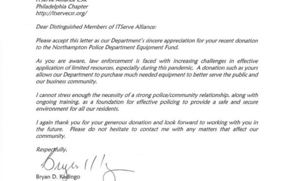 Received a Thank You letter Northampton Borough Police Department ...